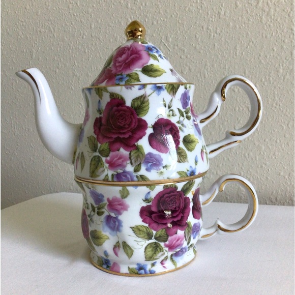 GANZ | Dining | Ganz Floral Teapot And Cup Single Serve Rose Pattern ...